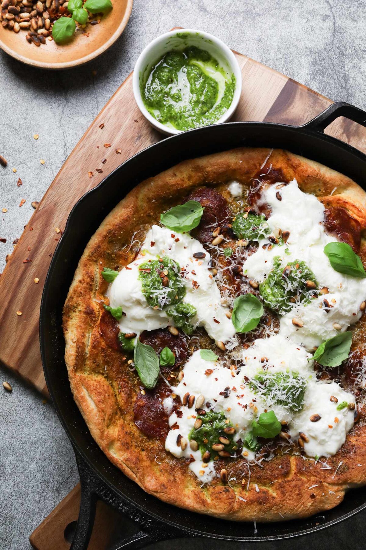 Pesto and Burrata Skillet Pizza – Farmgirl Gourmet